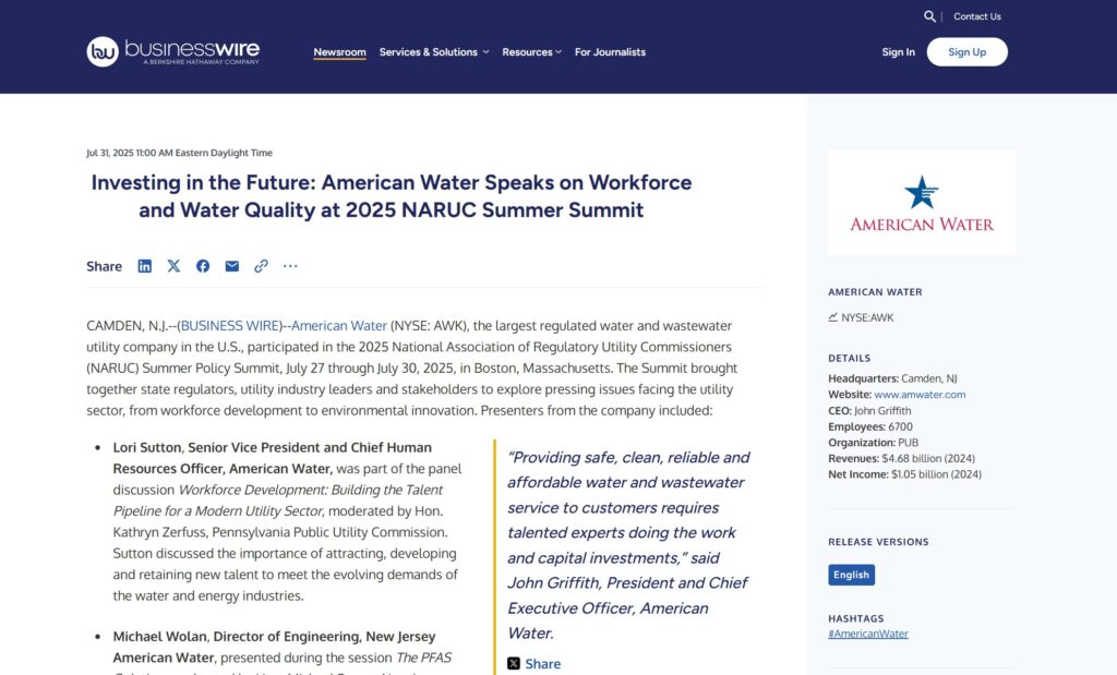 Investing in the Future: American Water Speaks on Workforce and Water ...